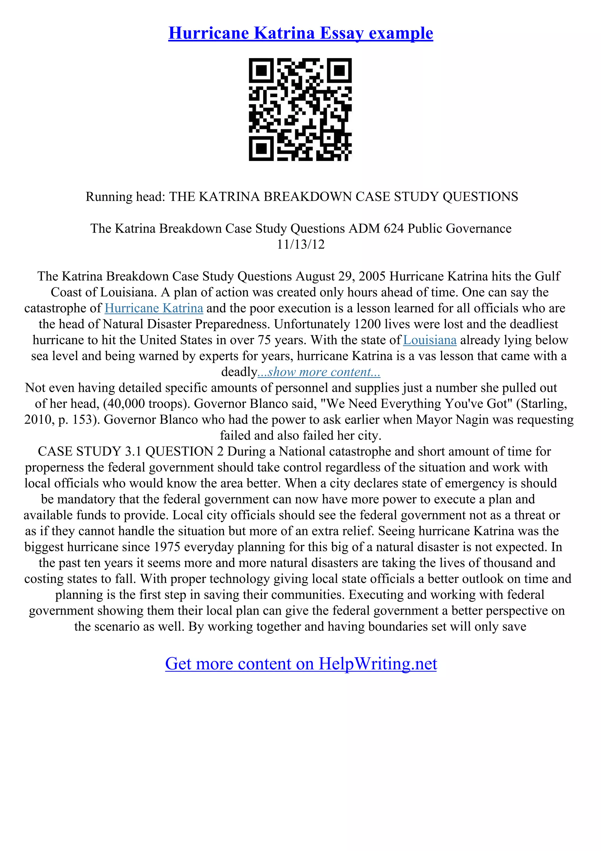 Hurricane Katrina Essay | PDF