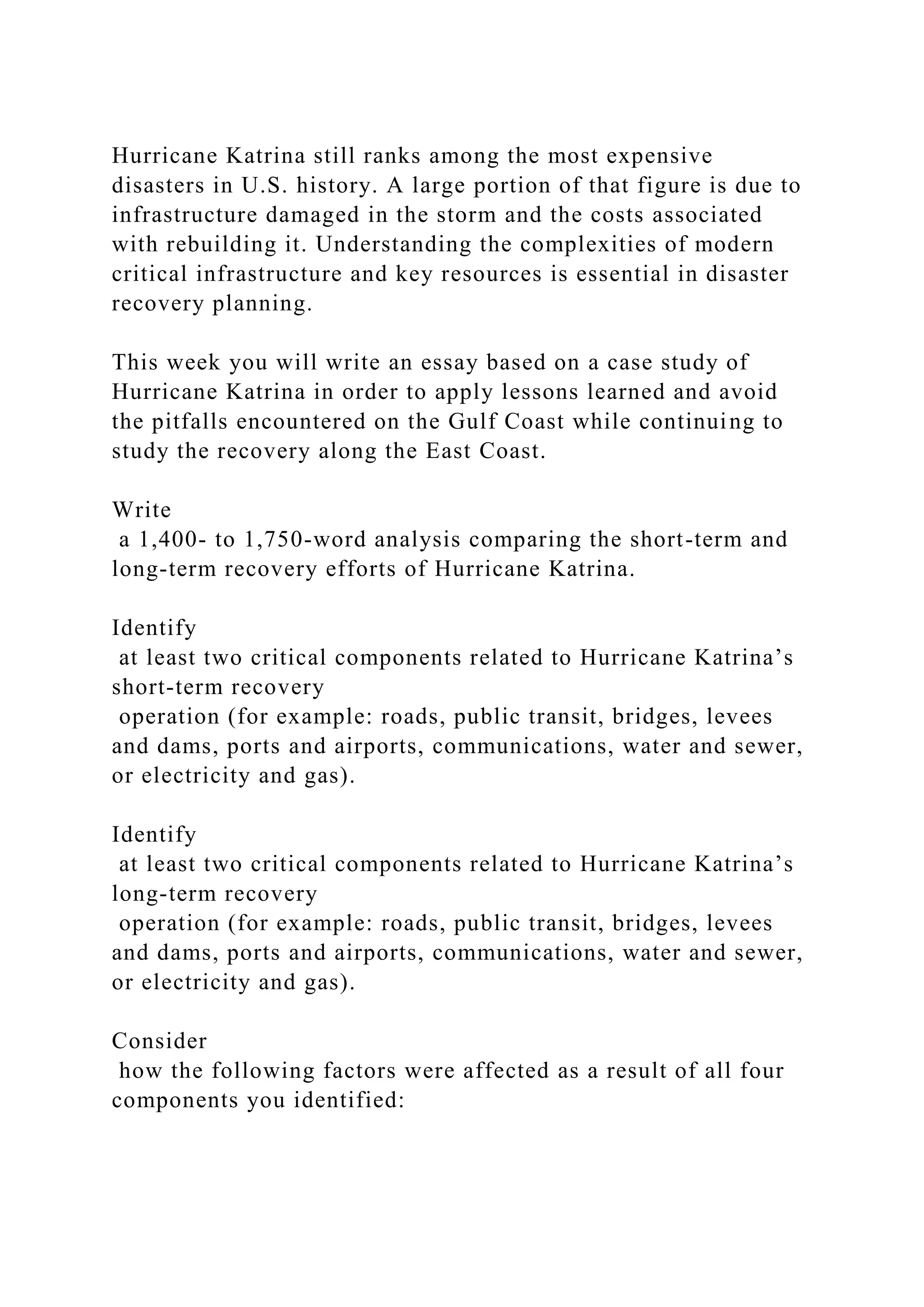 Hurricane Katrina still ranks among the most expensive disasters in .docx