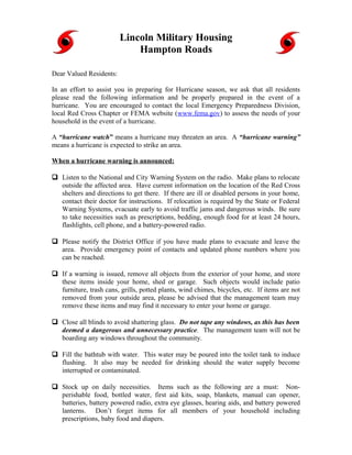 Hurricane Letter to Residents | DOC