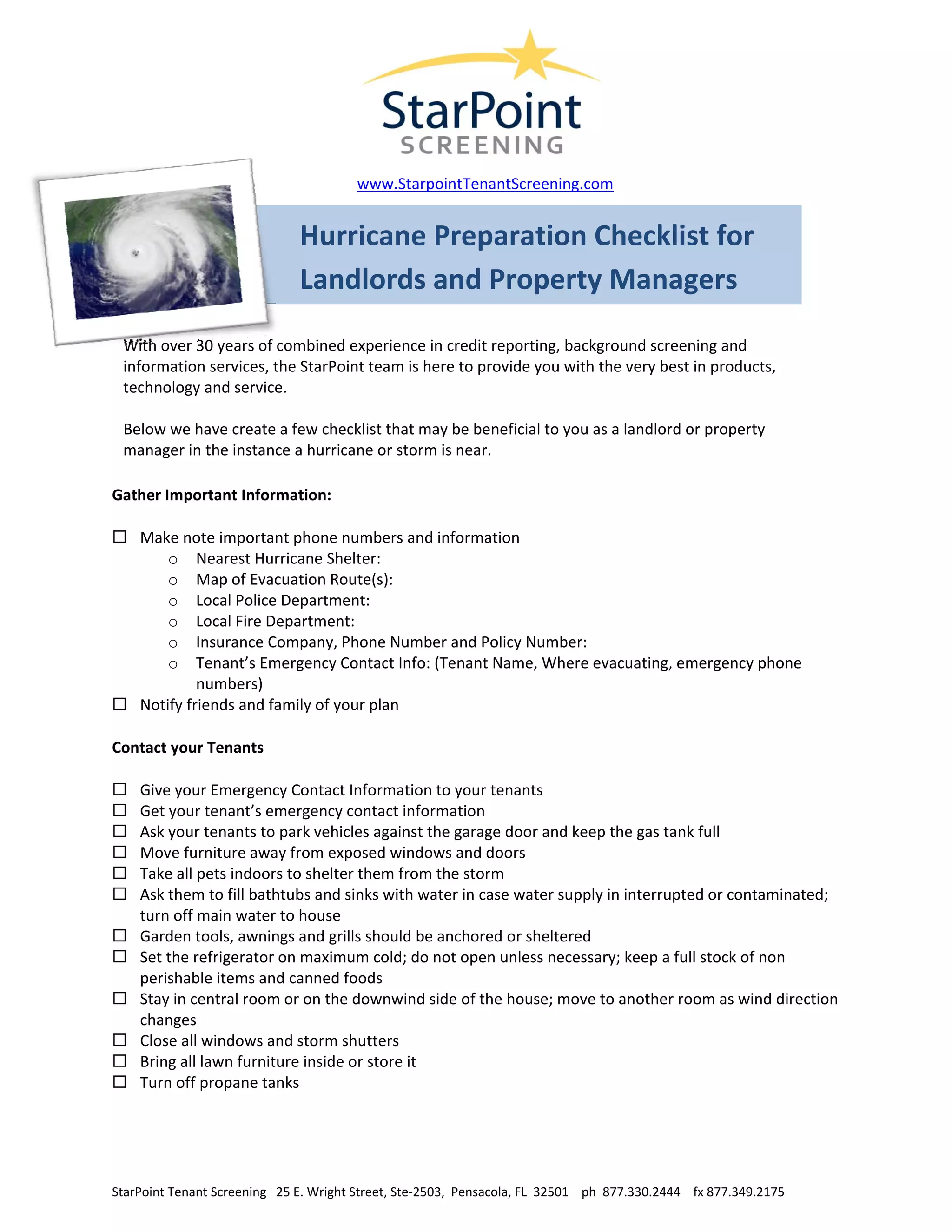Hurricane preparation checklist for landlords and property managers | PDF