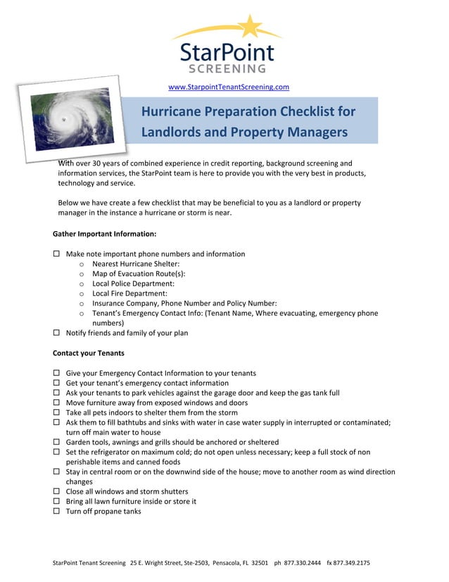 Hurricane preparation checklist for landlords and property managers | PDF