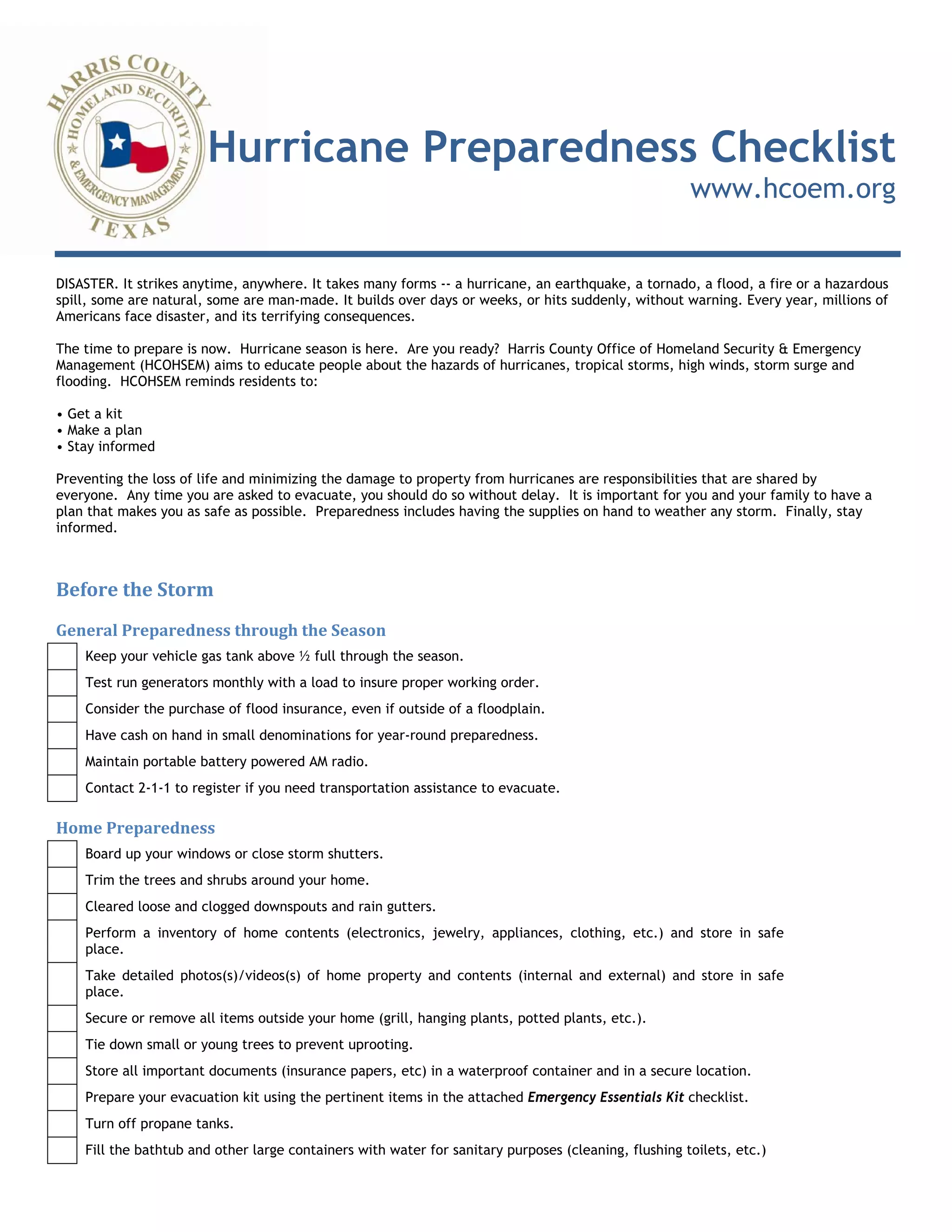Hurricane preparednesschecklist | PDF