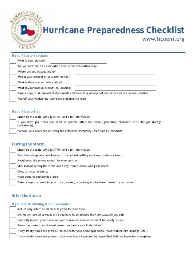 Hurricane Readiness Checklist