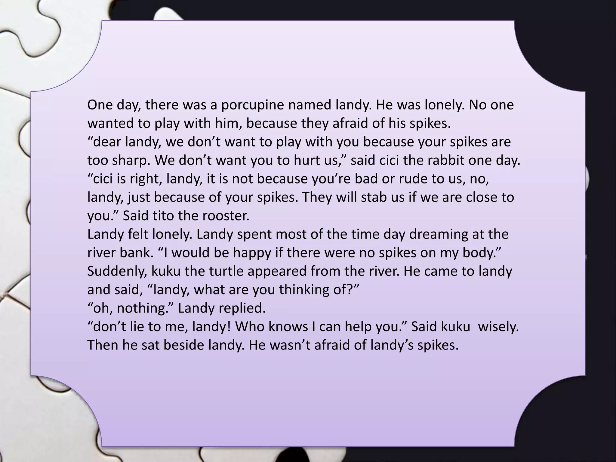 the lonely landy narrative text fable english ppt | PPTX
