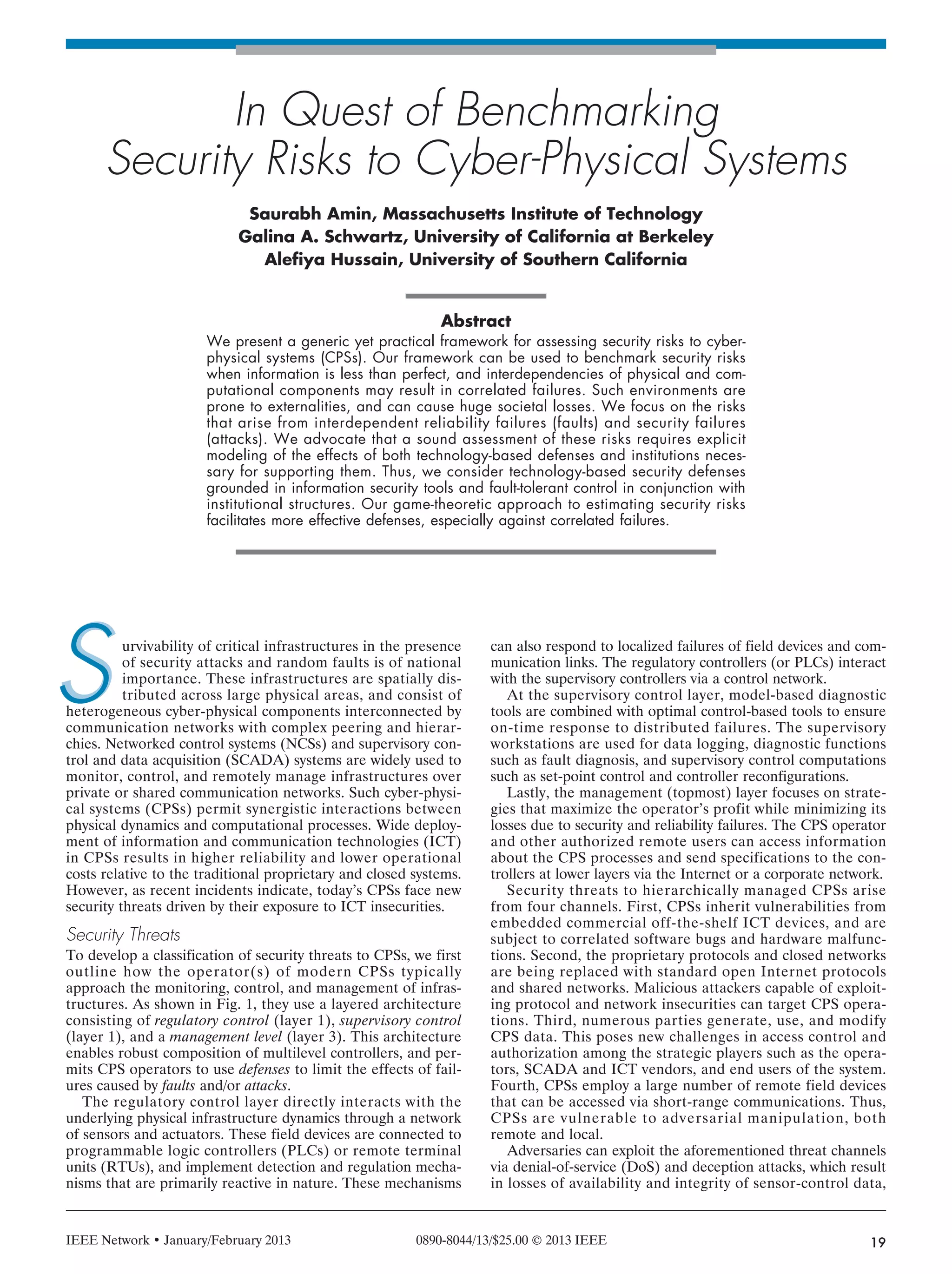 In Quest of Benchmarking Security Risks to Cyber-Physical Systems | PDF