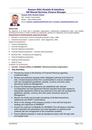 Hussam assqalani cv feb' 2012 | DOC | Business Accounting & Finance | Business