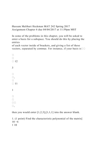 Hussam Malibari Heckman MAT 242 Spring 2017Assignment Chapte.docx