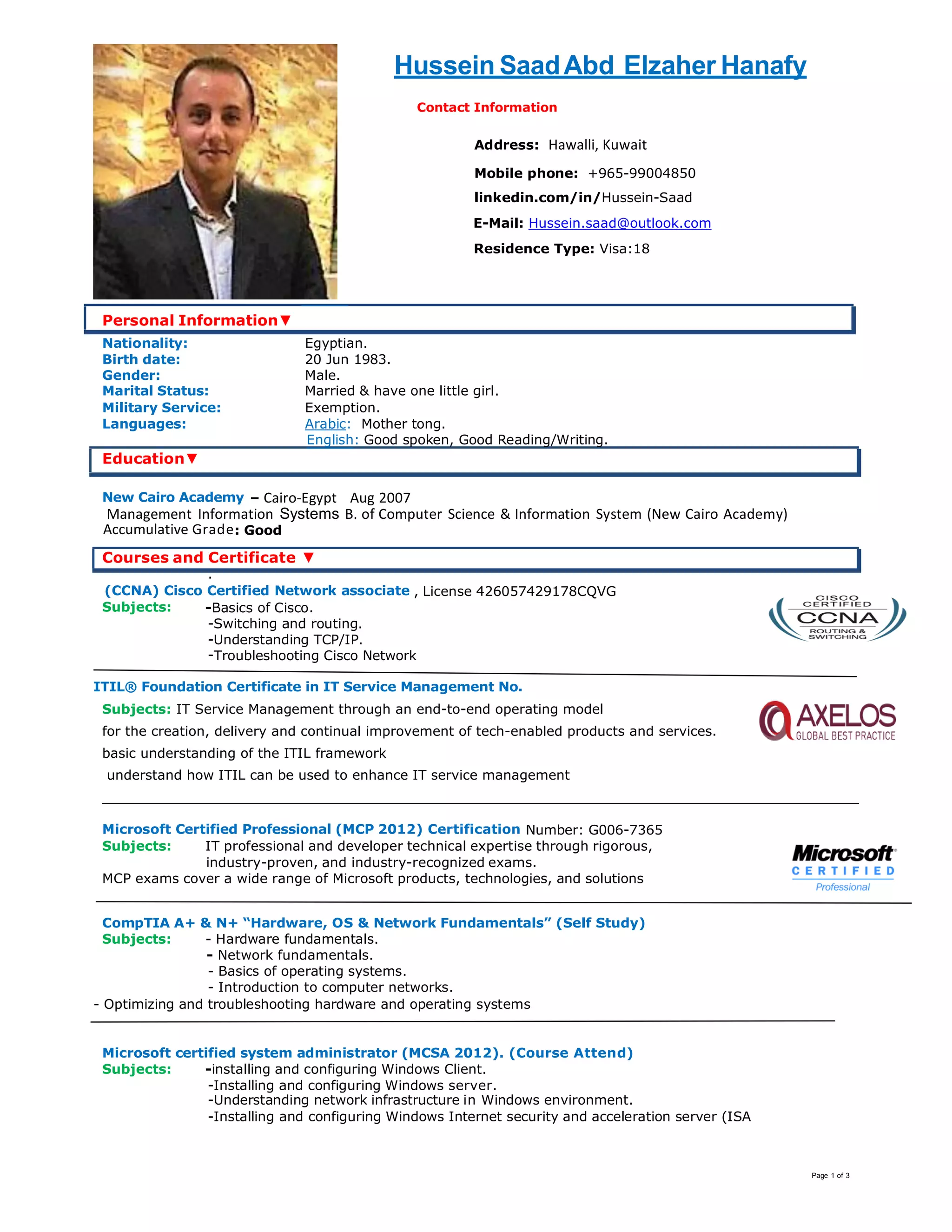 Hussein saad c.v 2019 | PDF