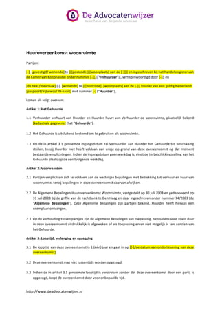 Huurovereenkomst Woonruimte - De Advocatenwijzer | PDF