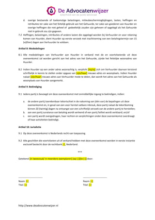 Huurovereenkomst Woonruimte - De Advocatenwijzer | PDF
