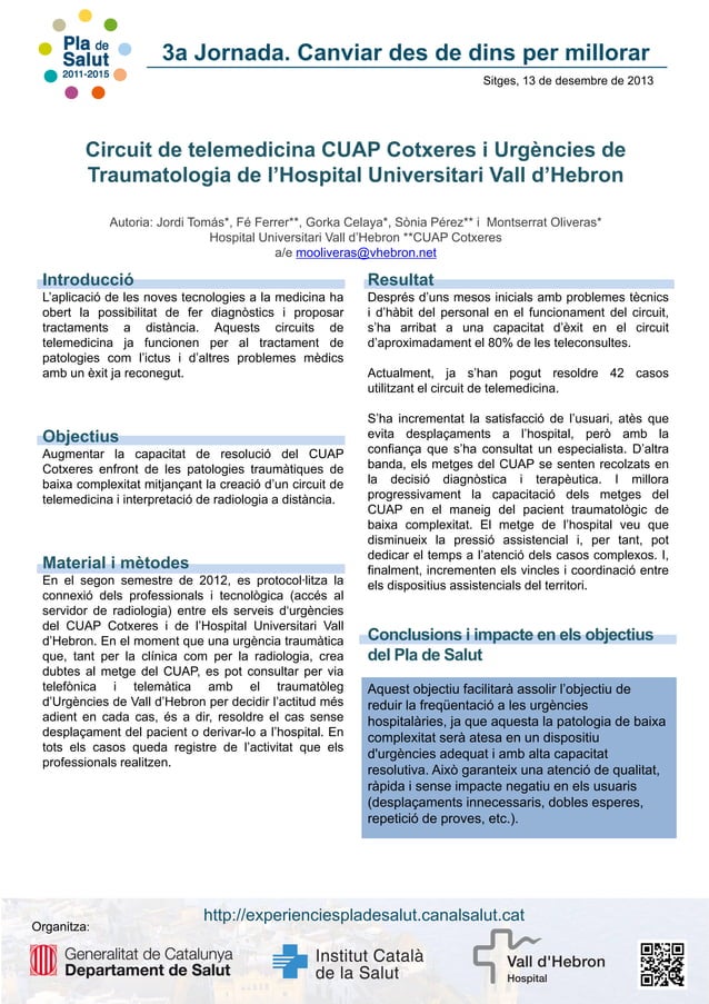 HUVH circuit de telemedicina cuap cotxeres i urgències de traumatologia ...