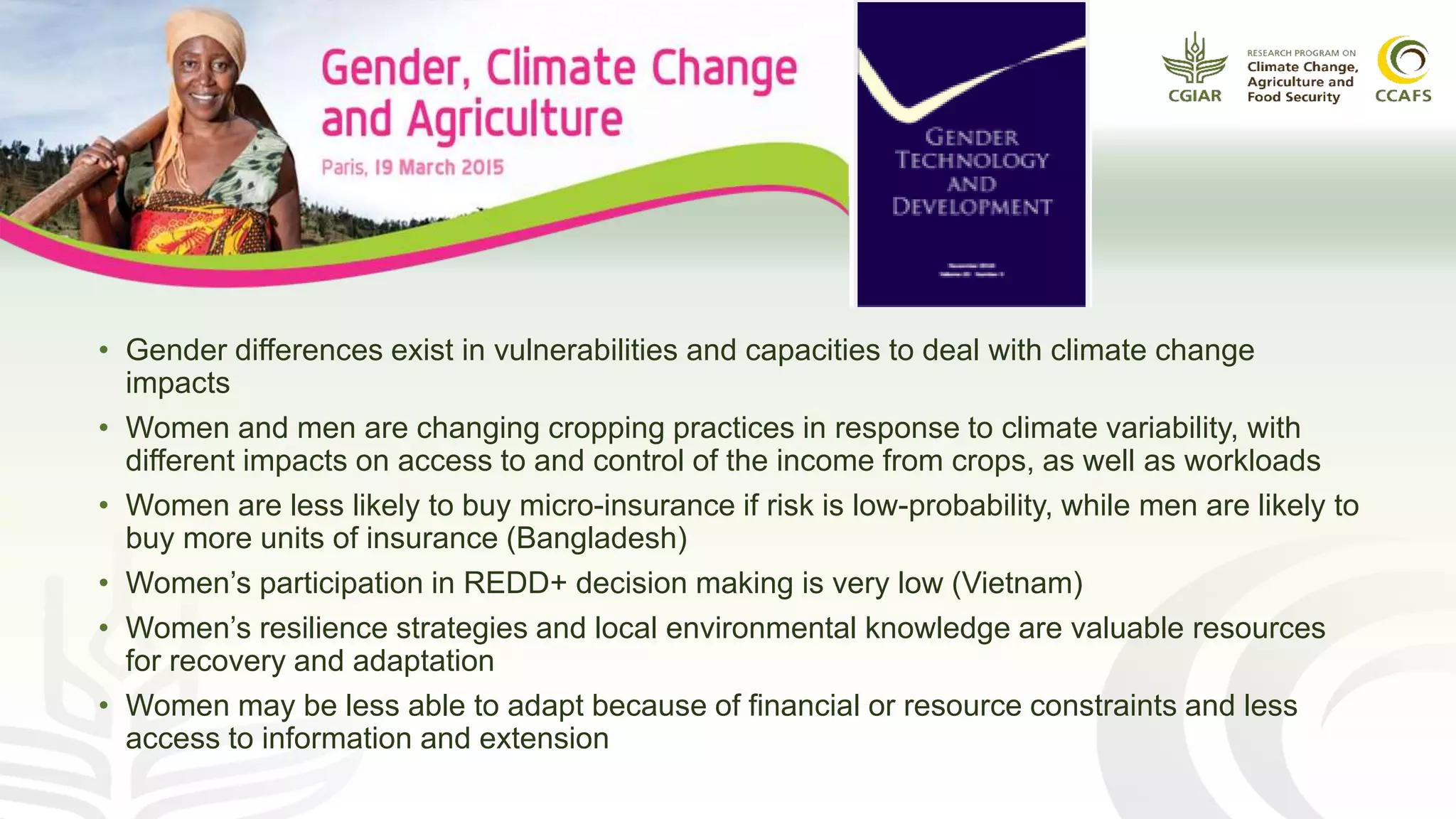 A Gender Transformative Approach To Climate Smart Agriculture Ppt