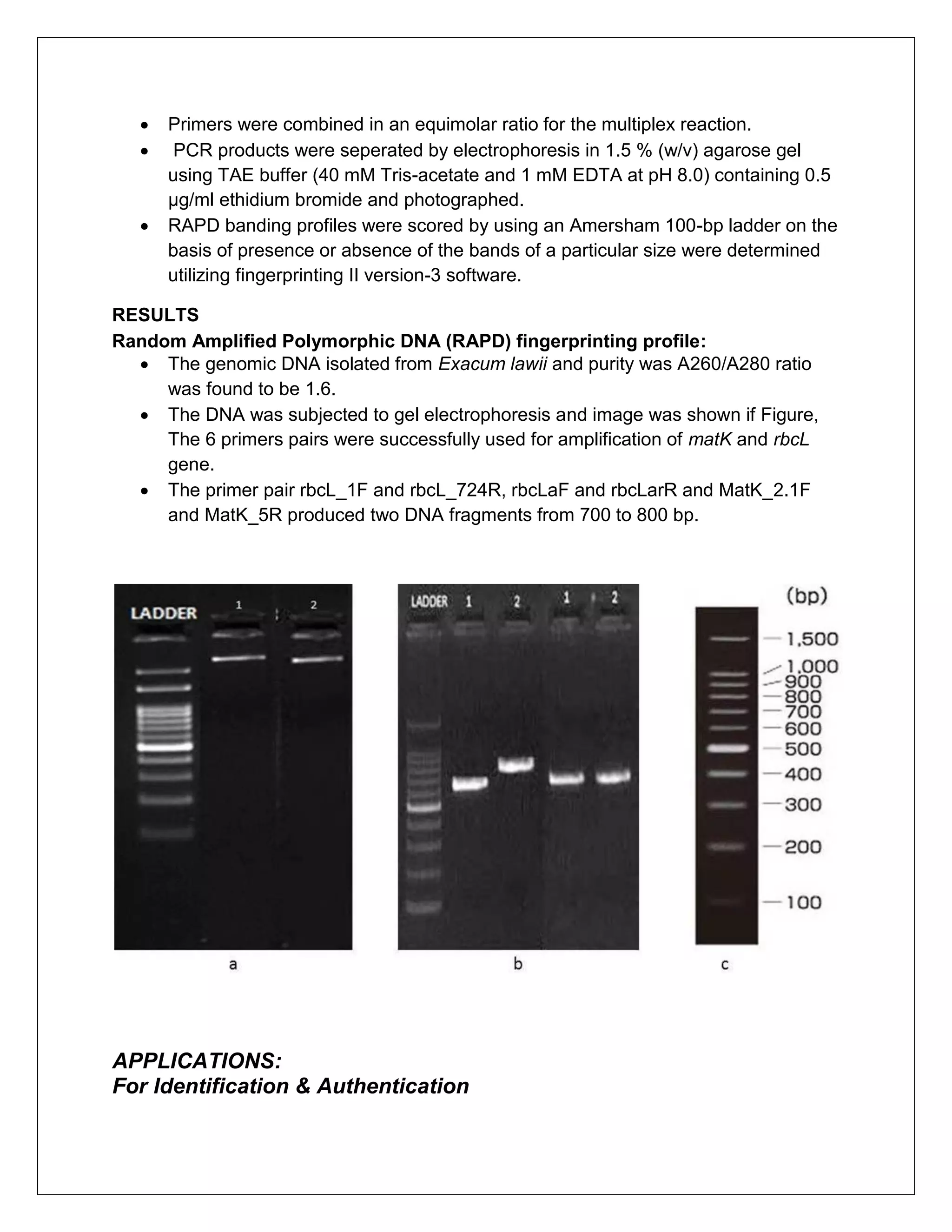 DNA FINGERPRINTING TECHNIQUE FOR IDENTIFICATION OF DRUGS OF NATURAL ...