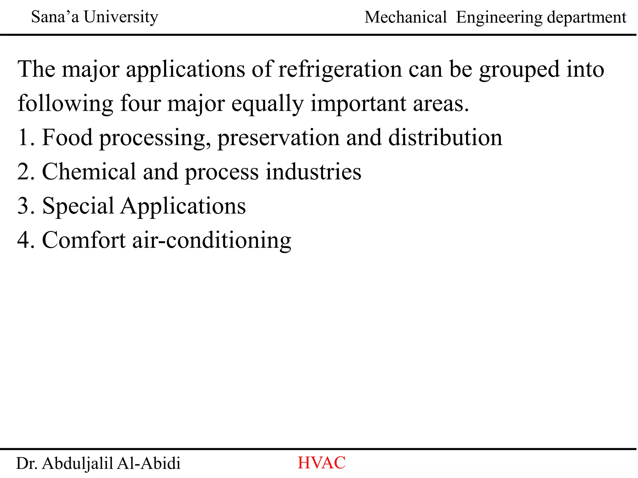 Applications of Refrigeration & Air Conditioning | PPTX