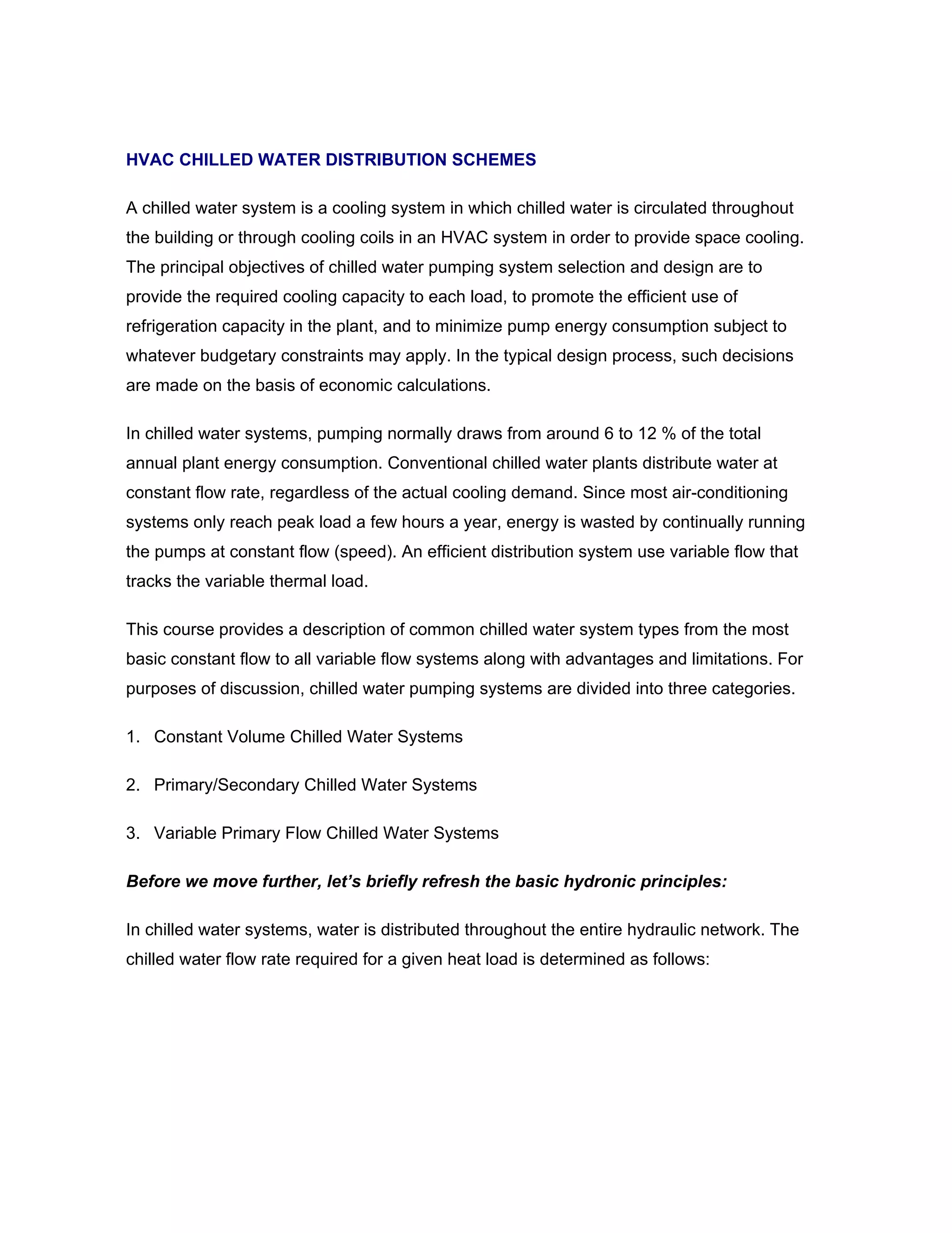 Hvac chilled water distribution schemes | PDF