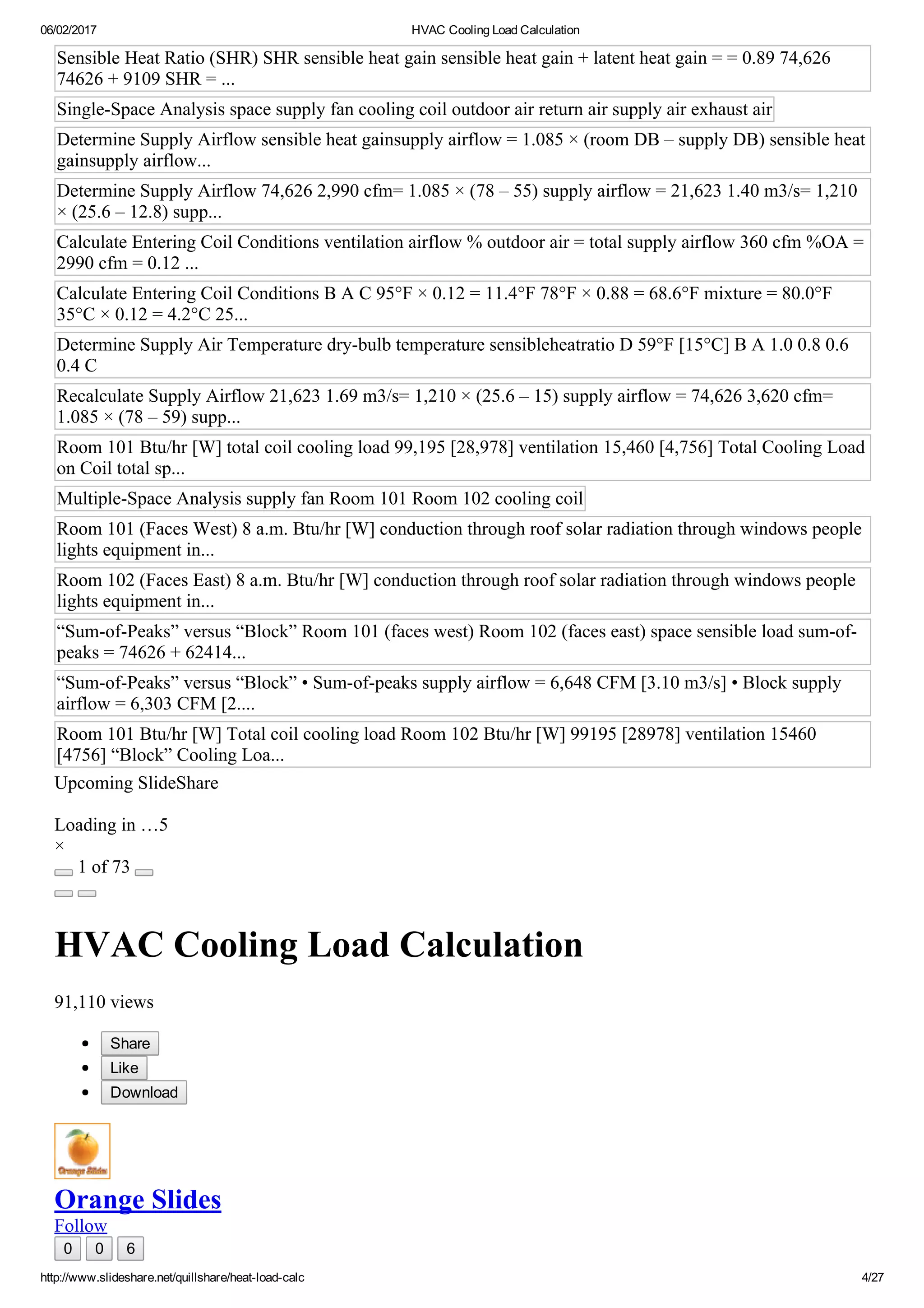 Hvac cooling load calculation | PDF