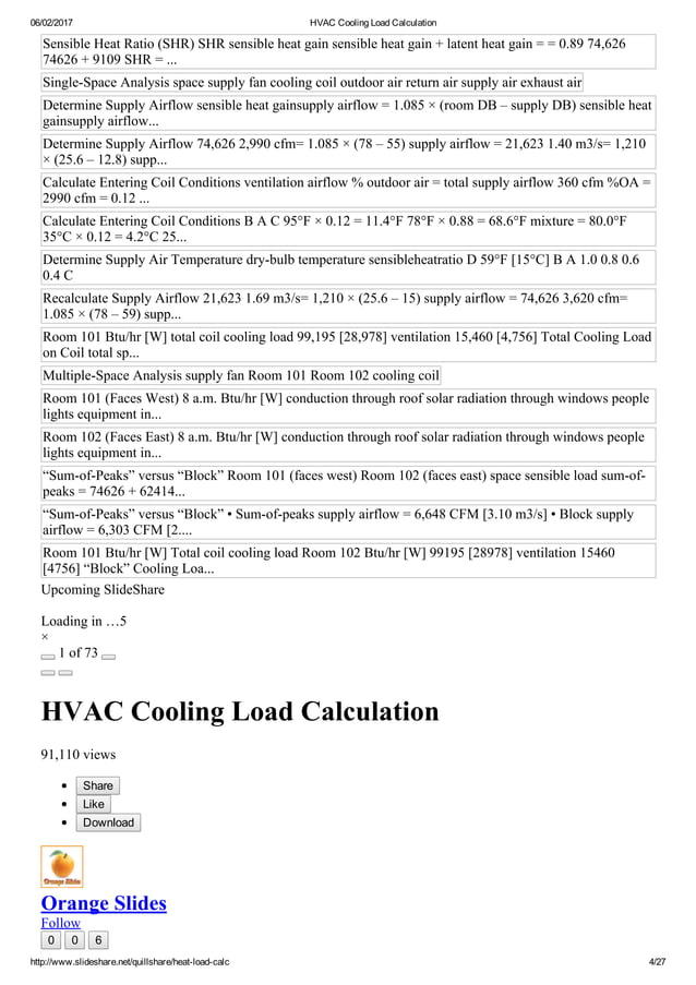 Hvac cooling load calculation | PDF