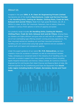 AM Clean Air Engineering Private Limited, Chennai, Air Handling Units | PDF