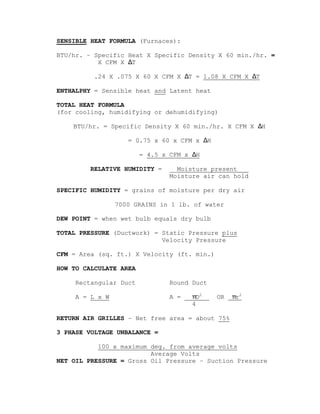 Hvac formulas | PDF