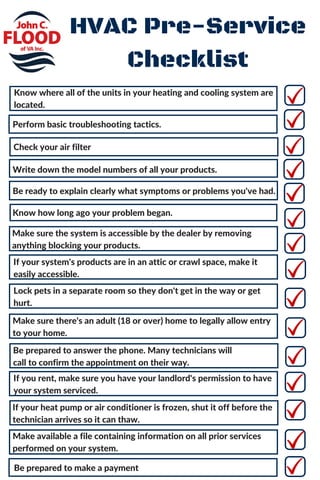 Hvac Pre-Service Checklist | PDF