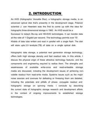 Holographic Data Storeg report | DOC