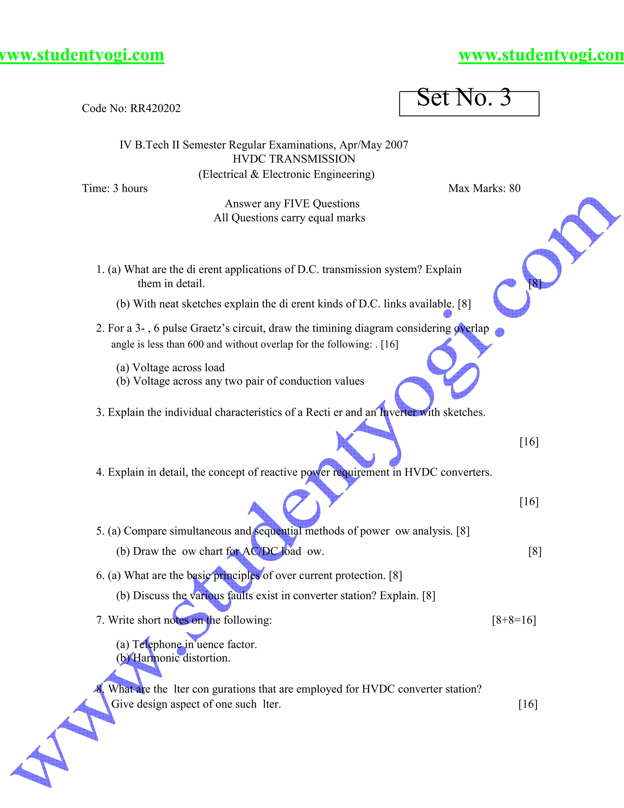 Hvdc Transmission Jntu Model Paper{Www.Studentyogi.Com} | PDF