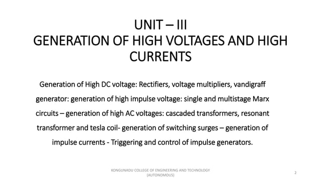 HVE UNIT III GENERATION OF HIGH VOLTAGES AND HIGH CURRENTS.pptx