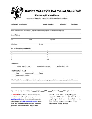 Happy Valley's Got Talent - Entry Form | DOC