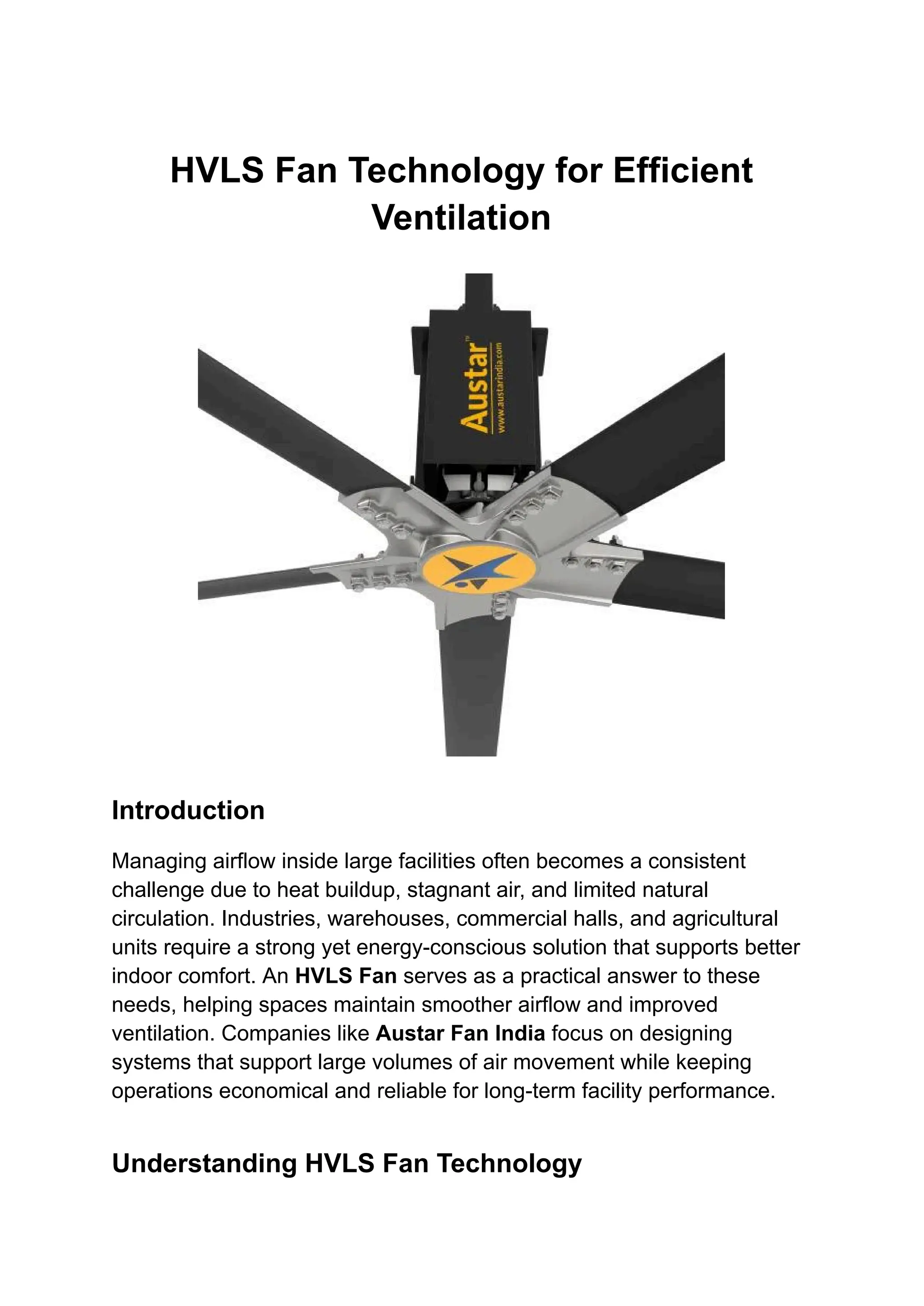 HVLS Fan Technology for Efficient Ventilation | PDF