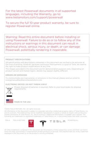 Tesla Powerwall installation manual | PDF