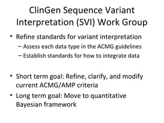 The ClinGen Sequence Variant Interpretation Working Group: Refining Criteria for Interpreting ...