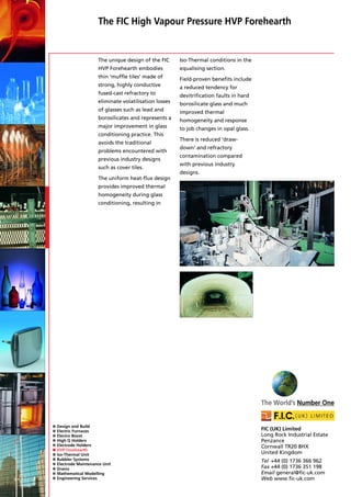 The FIC High Vapour Pressure HVP Forehearth | PDF