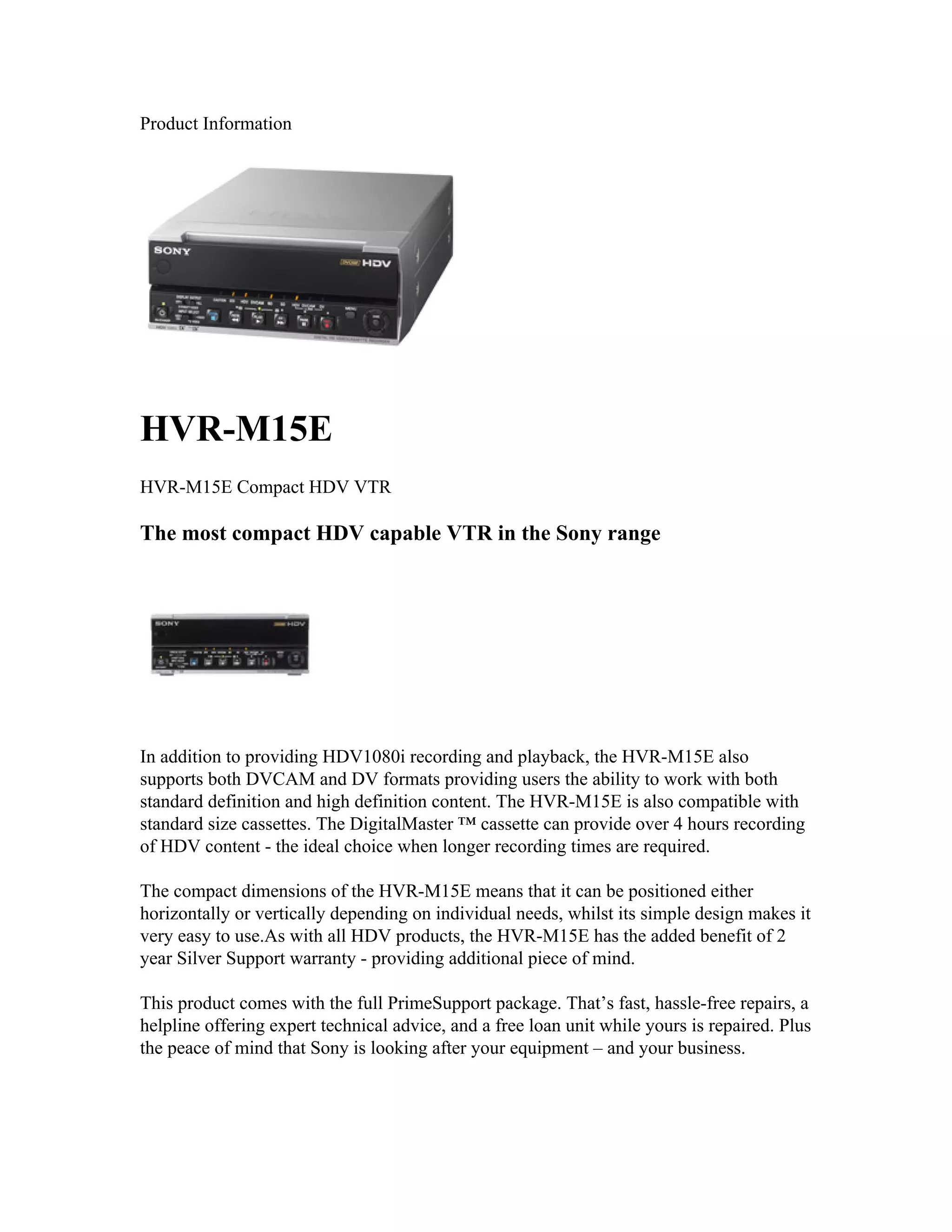 Sony HVR-M15E | PDF