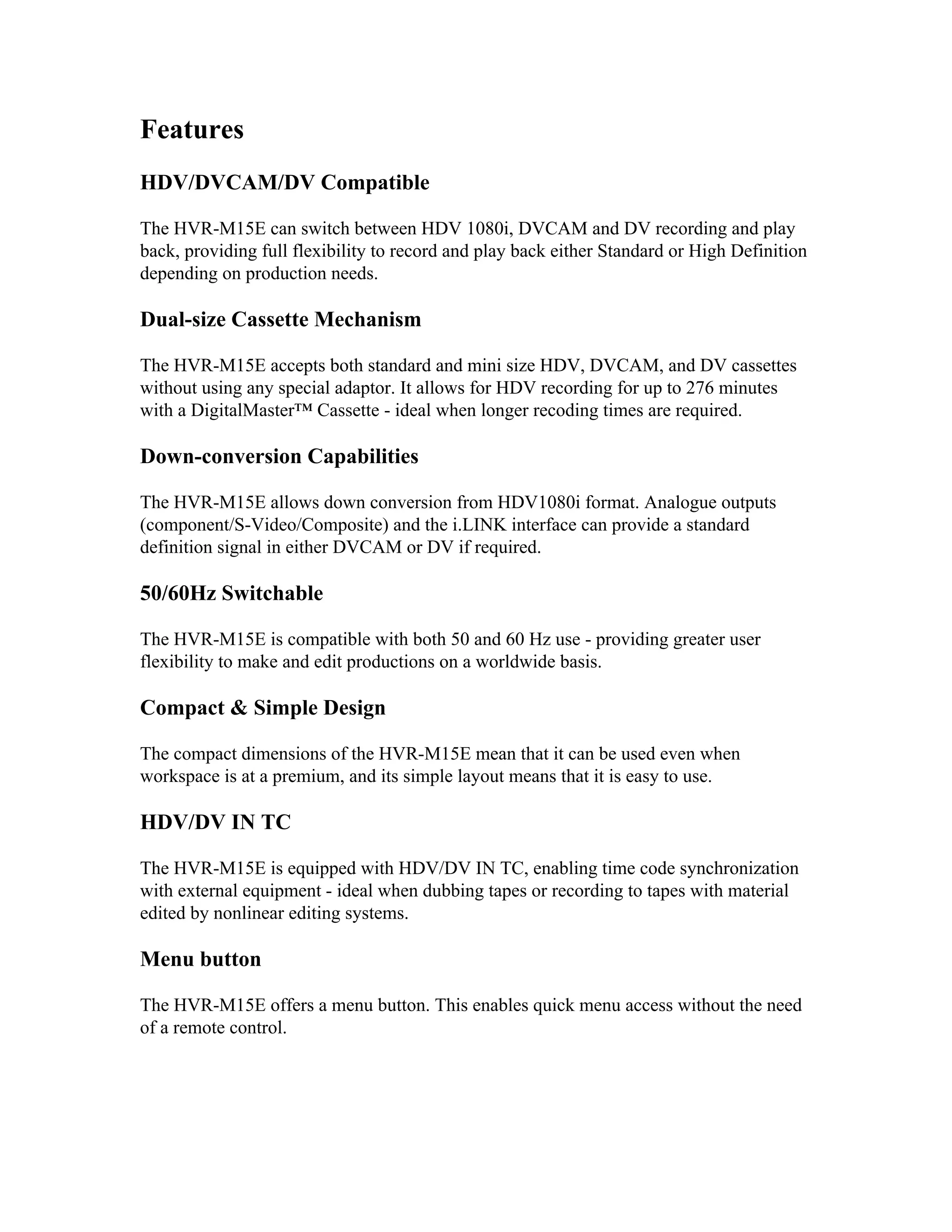 Sony HVR-M15E | PDF