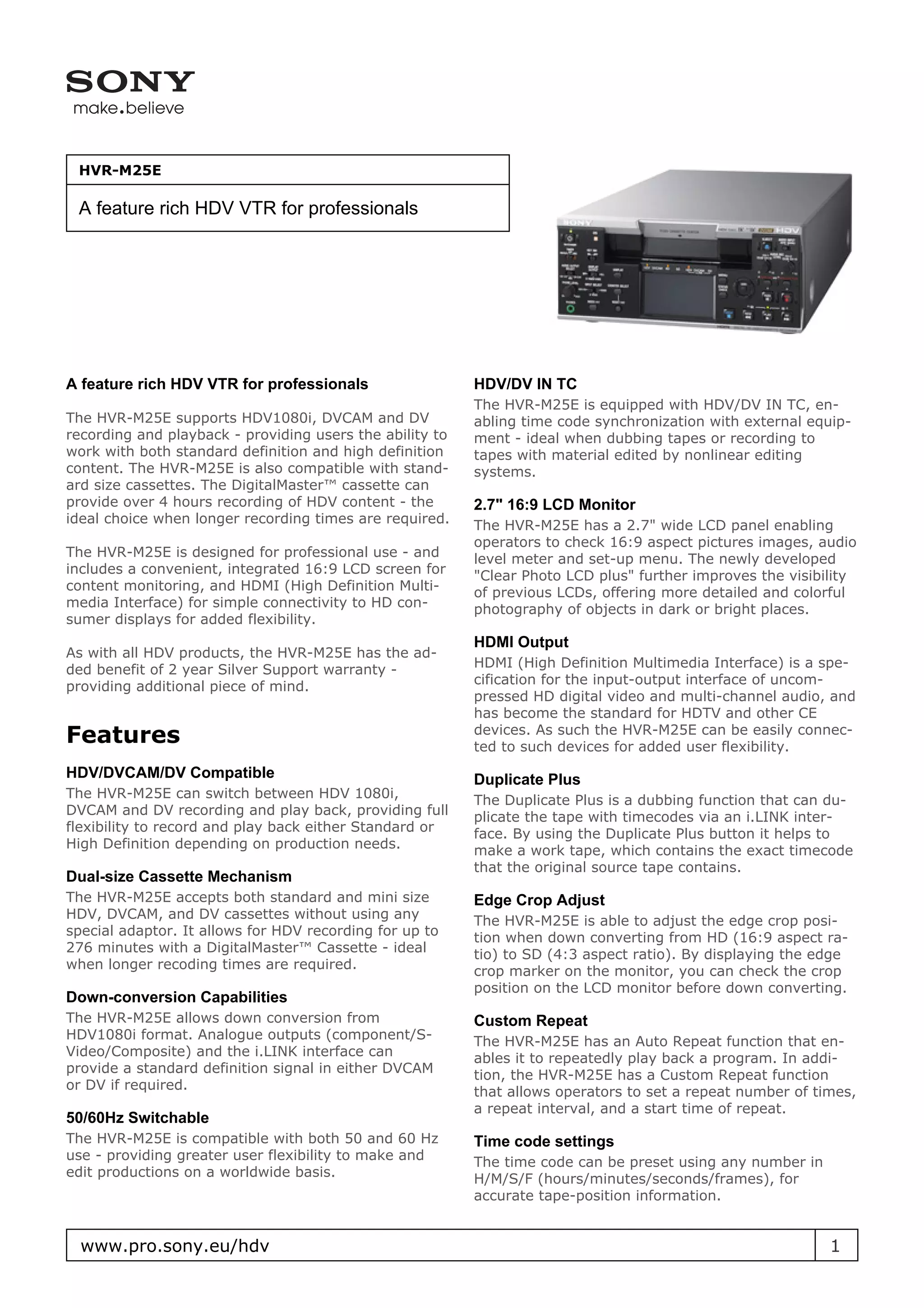 Sony HVR-M25E | PDF