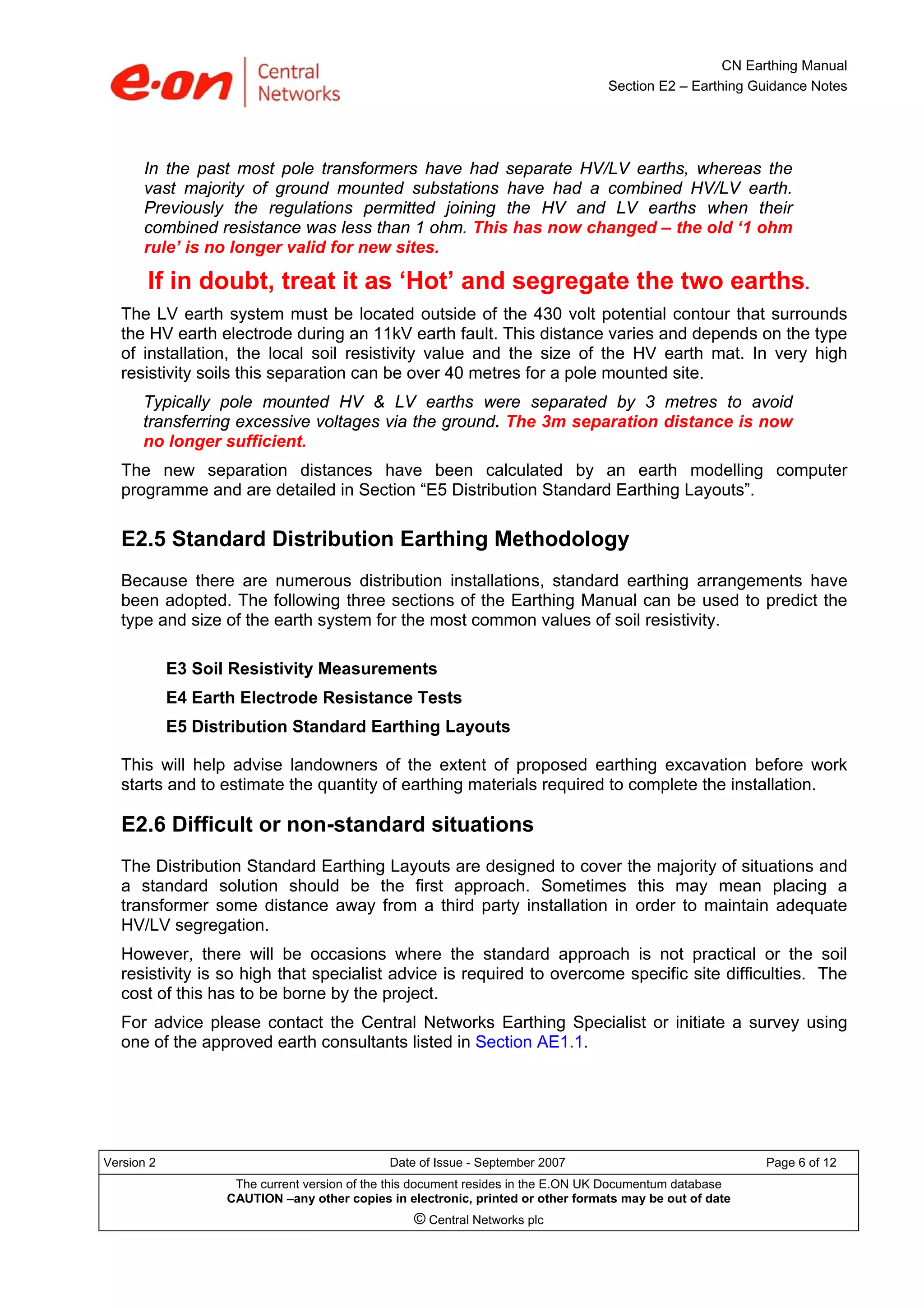 HV Substation Earthing Guide - Central Networks | PDF