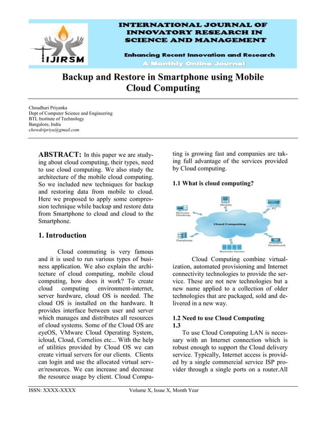 Ijirsm choudhari-priyanka-backup-and-restore-in-smartphone-using-mobile-cloud-computing | PDF ...
