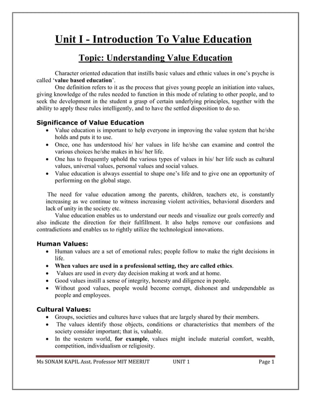 Human Values unit 1 | PDF