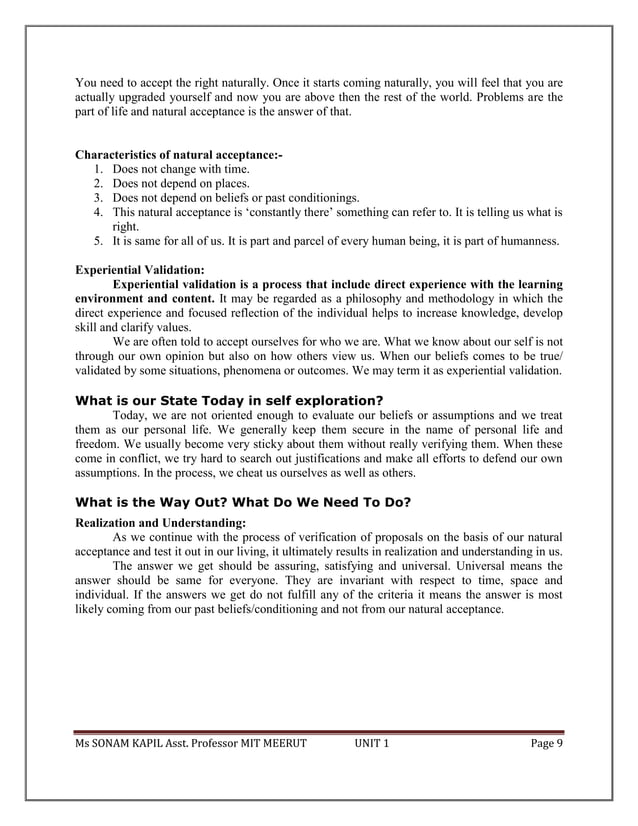 Human Values unit 1 | PDF