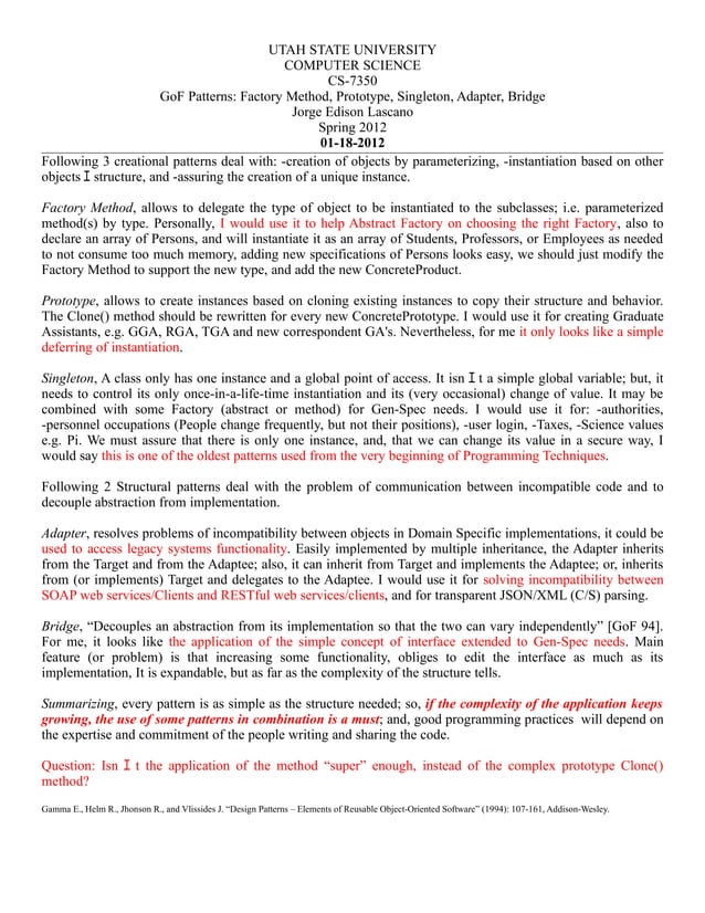 GoF Patterns: Prototype, Singleton, Adapter, Bridge | DOC