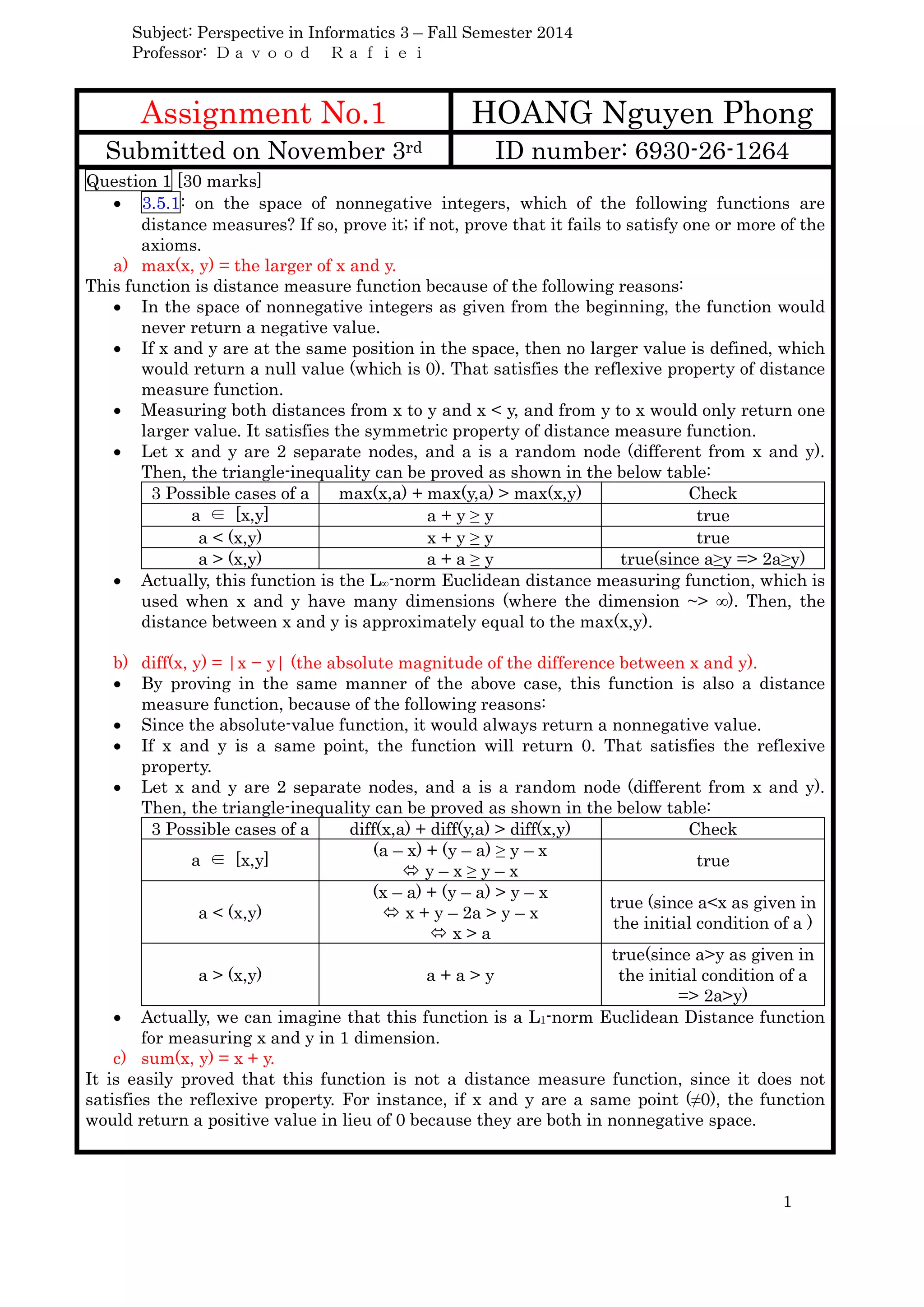 Perspective in Informatics 3 - Assignment 1 - Answer Sheet | PDF