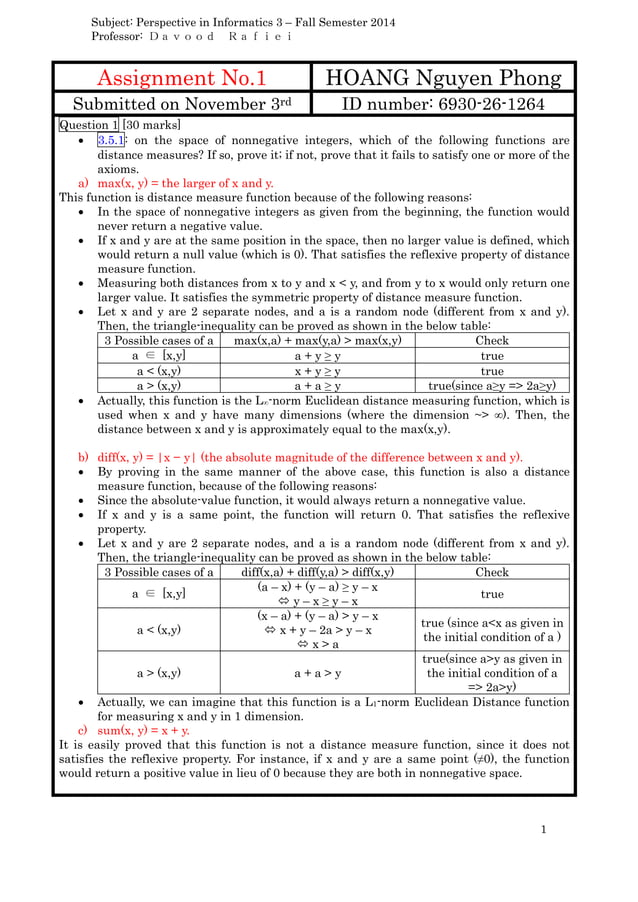 Perspective in Informatics 3 - Assignment 1 - Answer Sheet | PDF