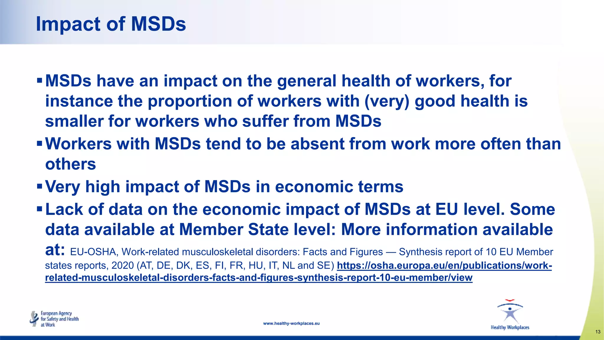 Work-related Musculoskeletal Disorders (MSDs): statistics | PPTX