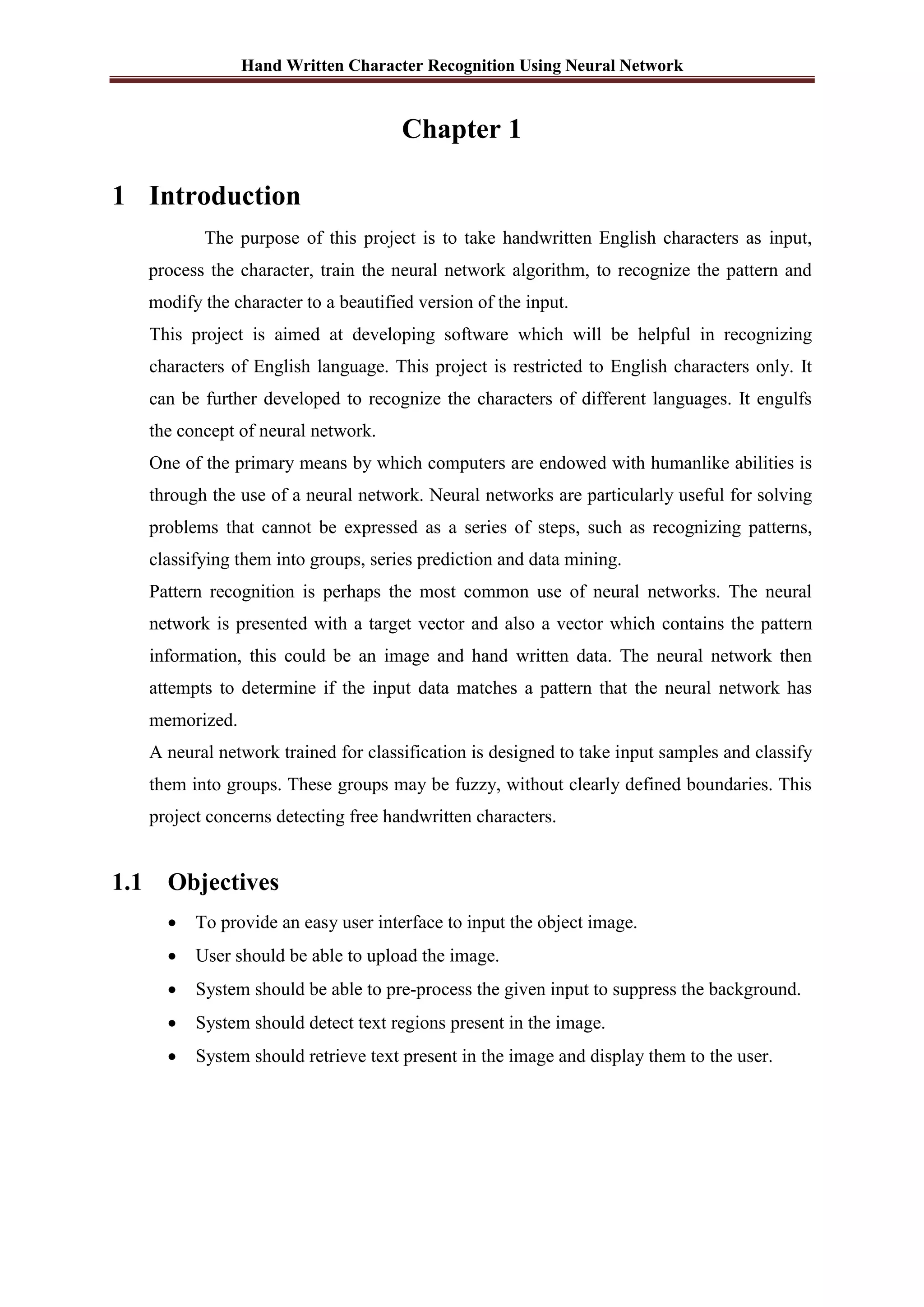 Hand Written Character Recognition Using Neural Networks | DOCX | Computing | Technology & Computing
