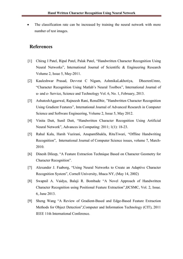 Hand Written Character Recognition Using Neural Networks Pdf