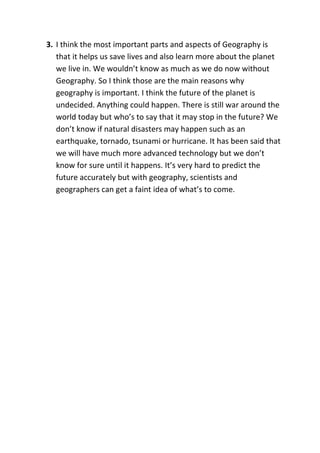 Hw geography why geography is important questions | DOCX