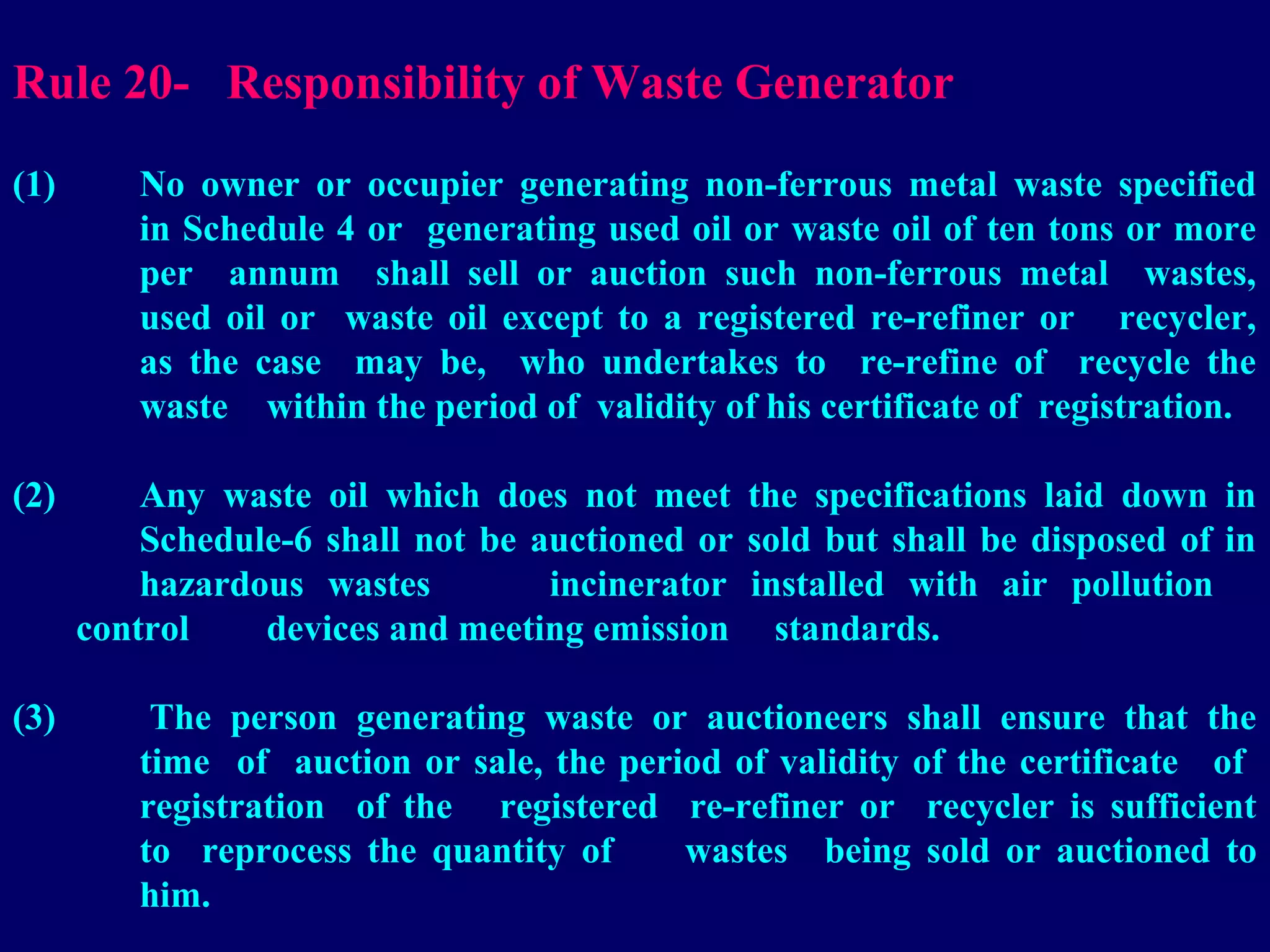 Hazardous waste ( management & handling ) rules, 1989 | PPT