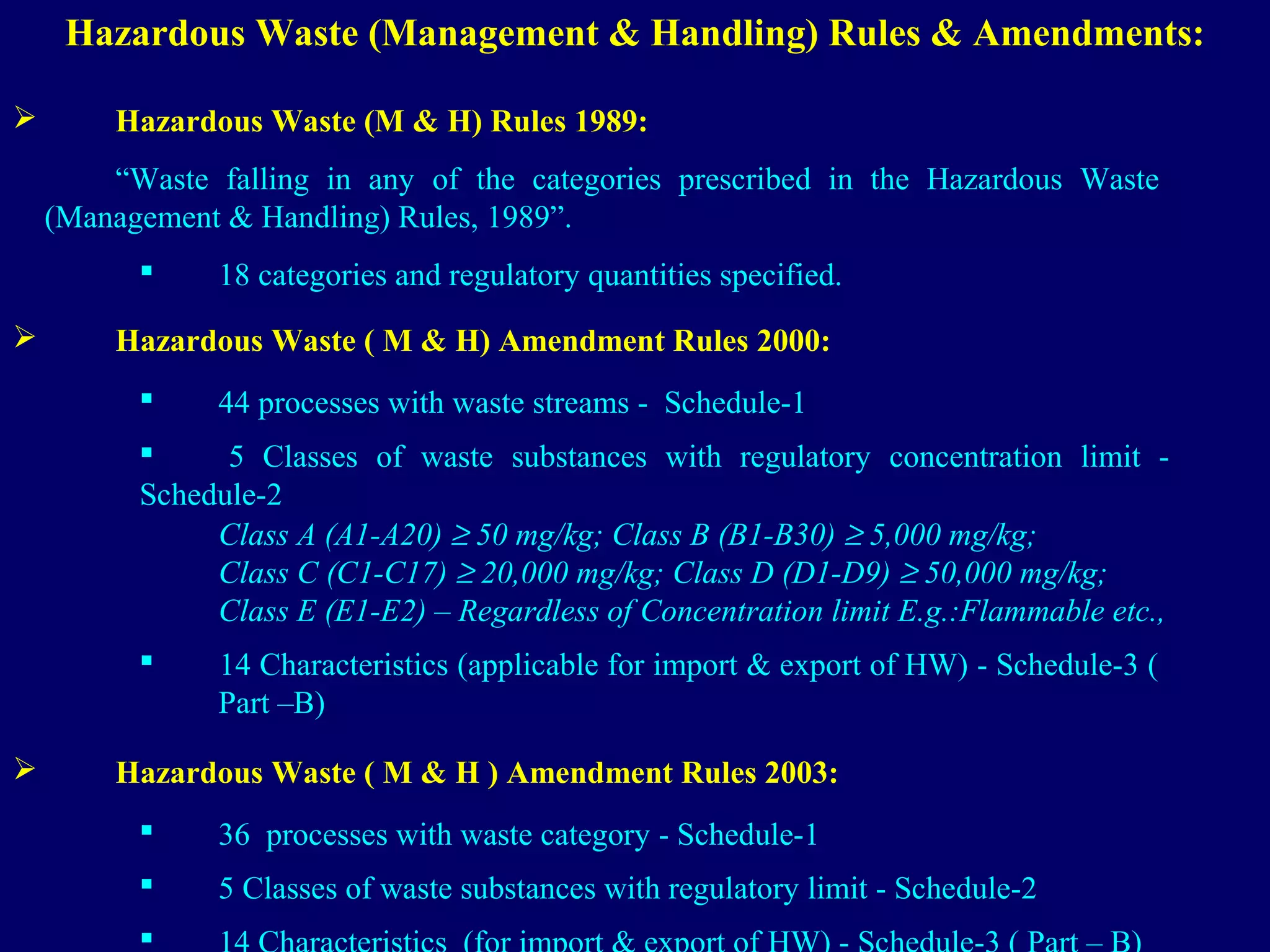 Hazardous waste ( management & handling ) rules, 1989 | PPT