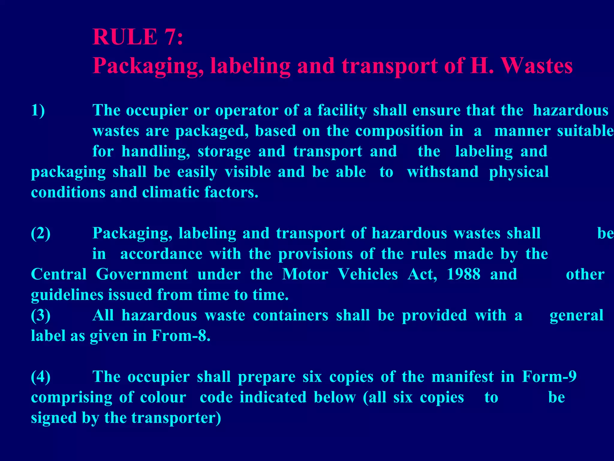 Hazardous waste ( management & handling ) rules, 1989 | PPT