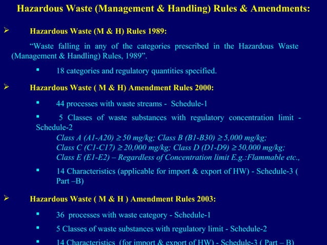 Hazardous waste ( management & handling ) rules, 1989 | PPT